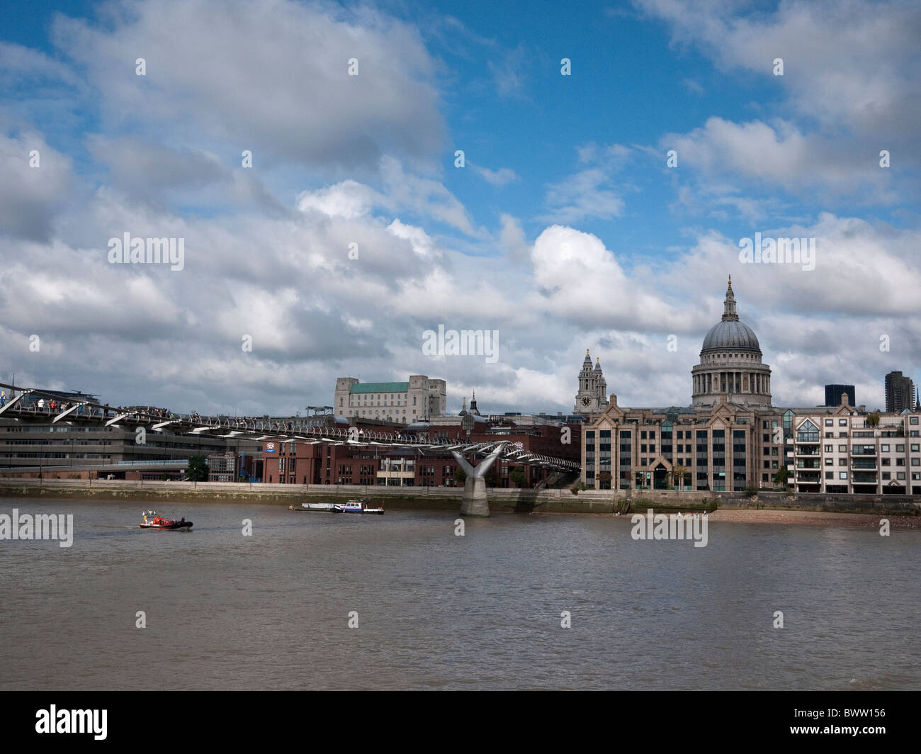 Millennium Bridge and St Pauls Cathedral spire, London October 2010 ...
