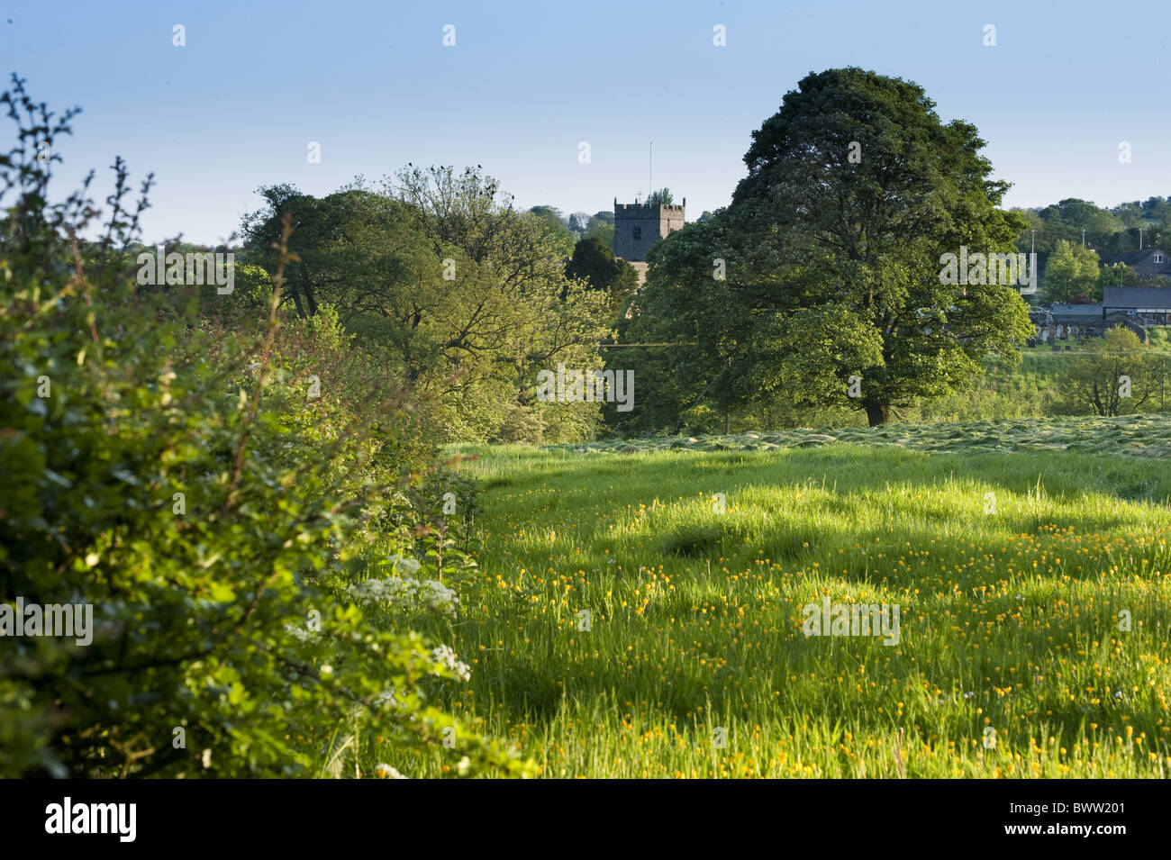 Chipping church evening grass meadow sunlight sunset britain british ...
