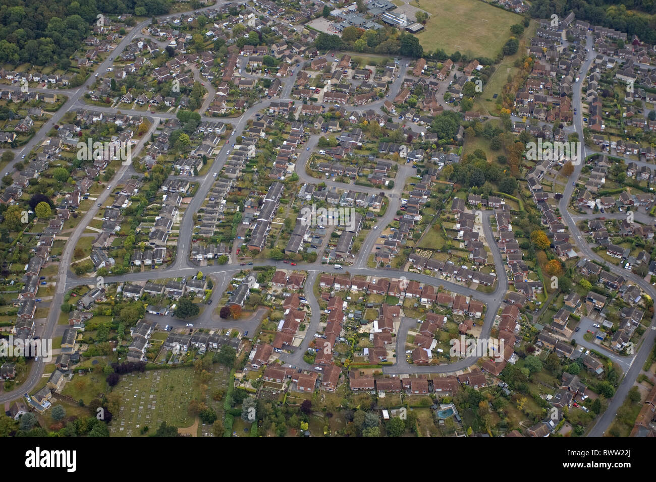 Aerial view suburban housing estates gardens Stock Photo - Alamy