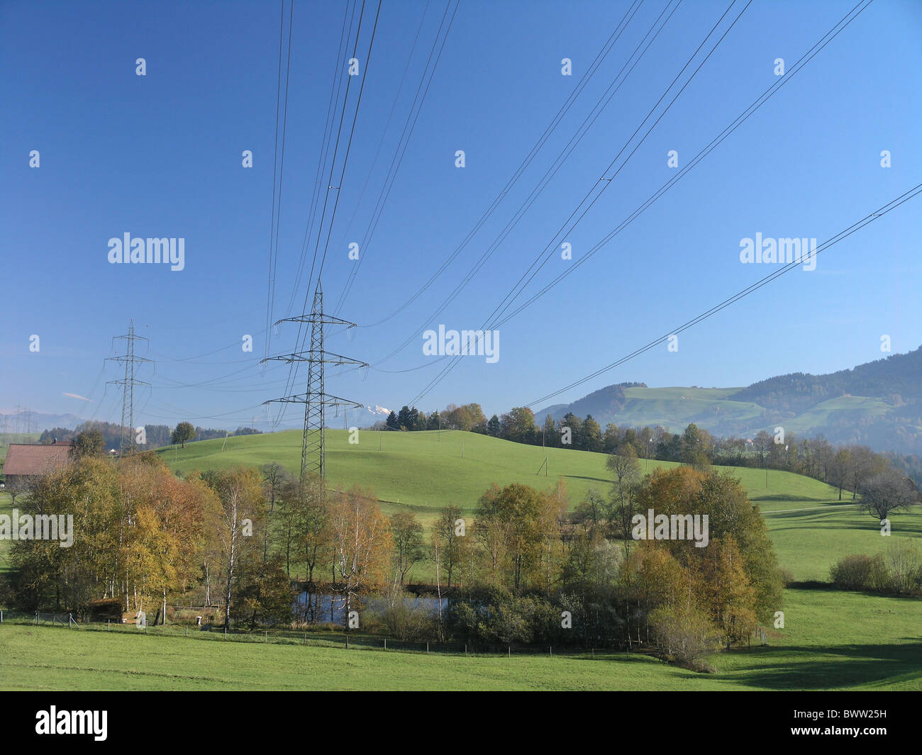 Switzerland Europe canton Zug at Menzingen Electric power transmission ...