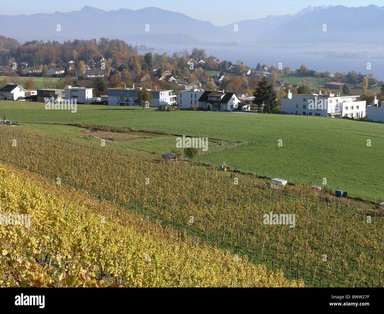 Switzerland Europe Canton Zurich Lake Zurich Uerikon village houses ...