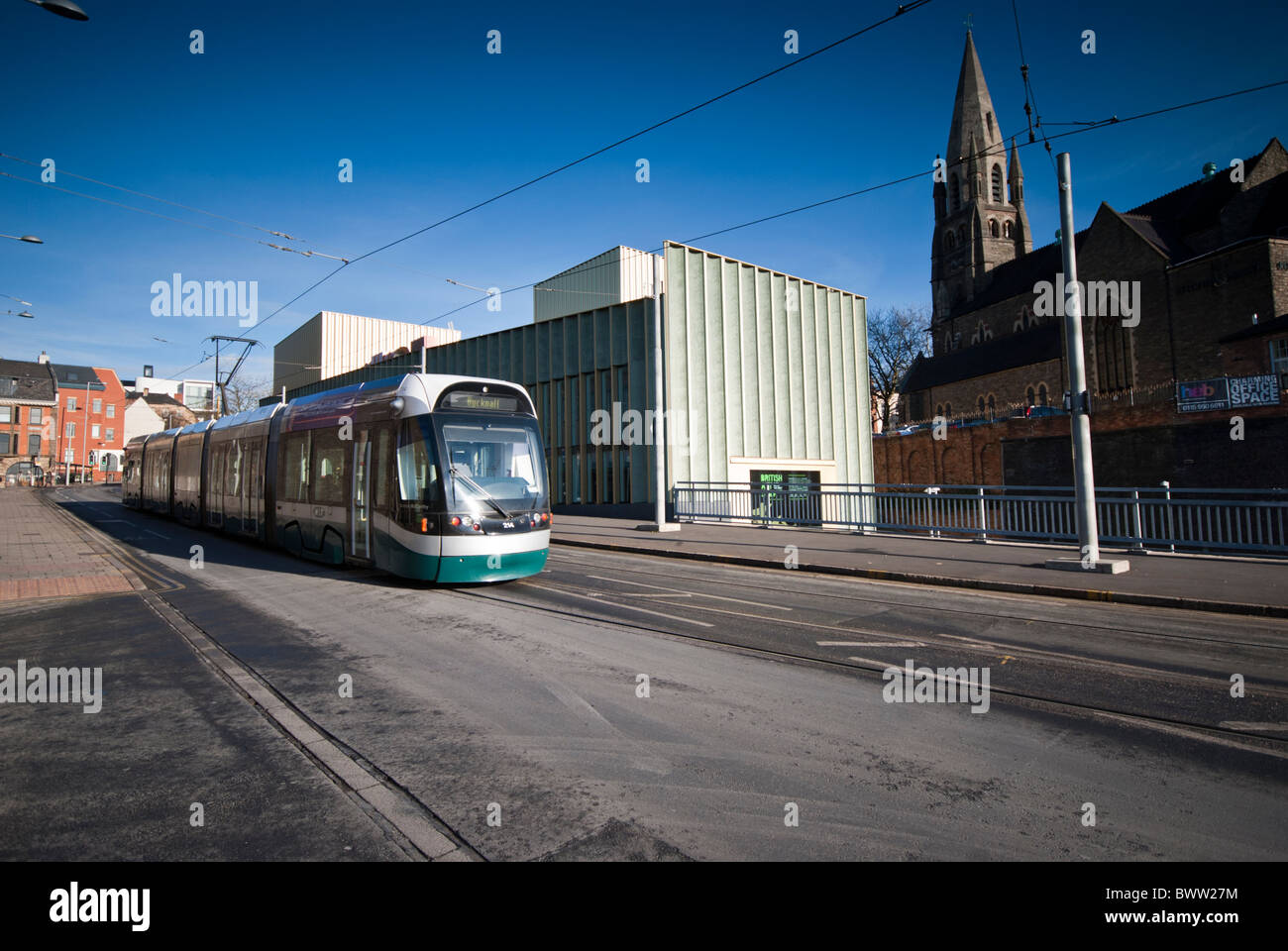 A trams passes the Nottingham Contemporary Arts Centre Stock Photo - Alamy