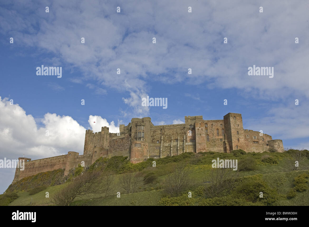 View castle walls Bamburgh Castle Northumberland Stock Photo - Alamy
