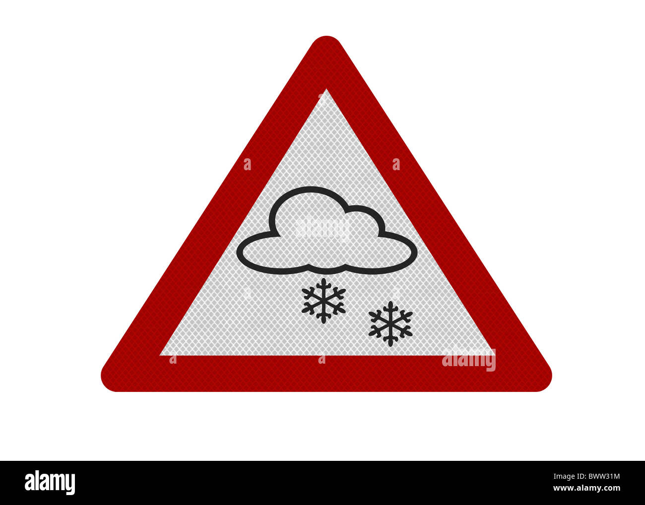 Photo-realistic tourist information-style roadsign, depicting 'snow ...