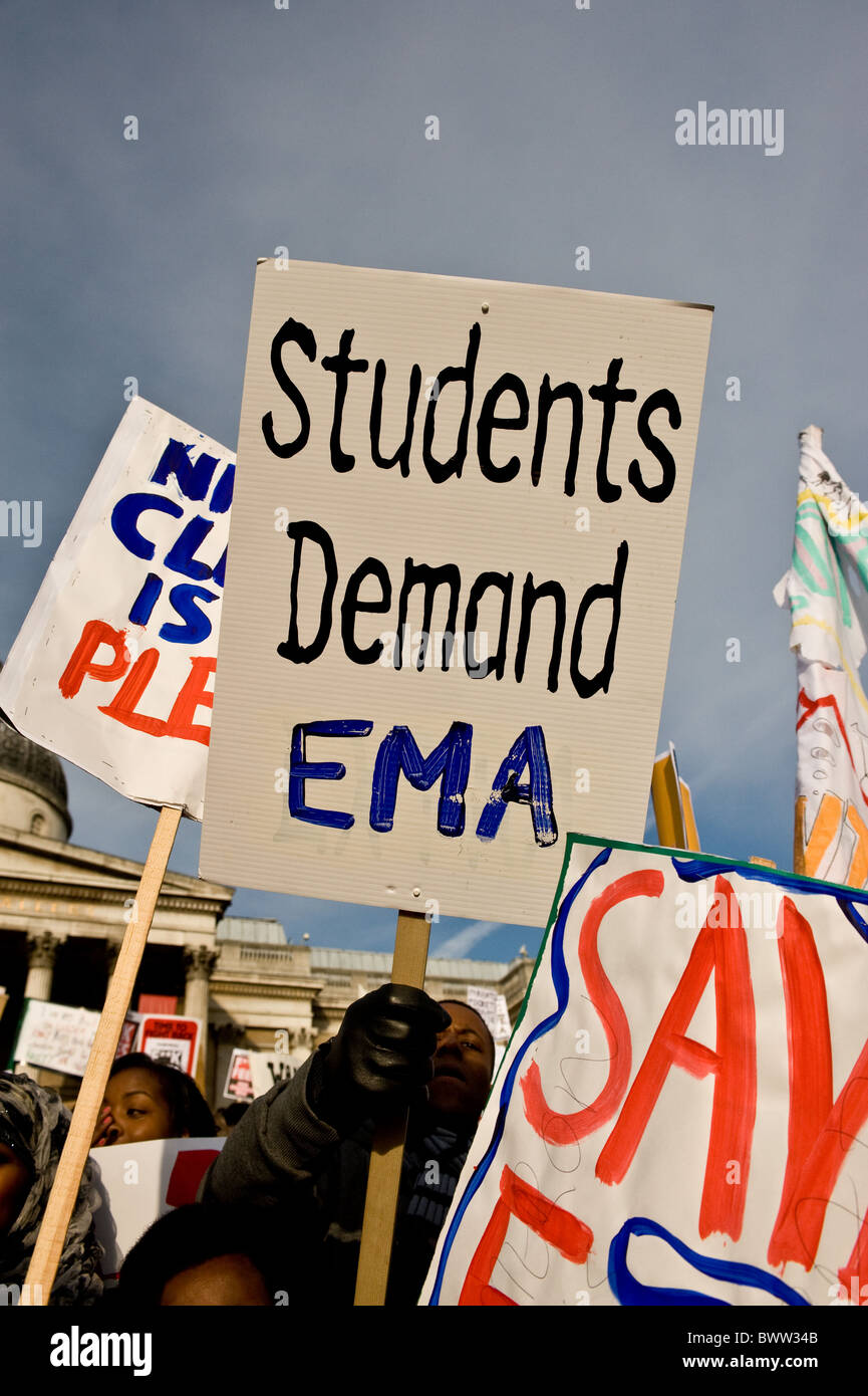 Placards at a demonstration against education cuts Stock Photo - Alamy