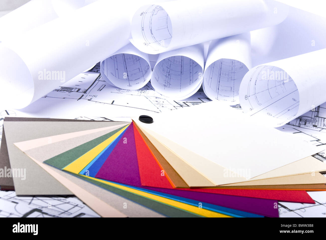 paint samples on plans background Stock Photo - Alamy