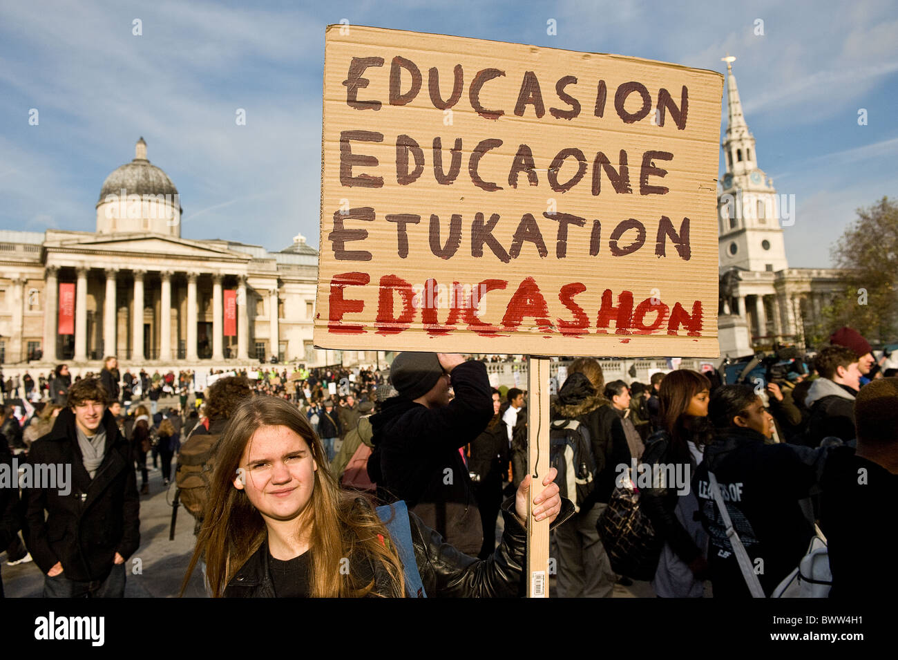 Students demonstrating against education cuts Stock Photo - Alamy