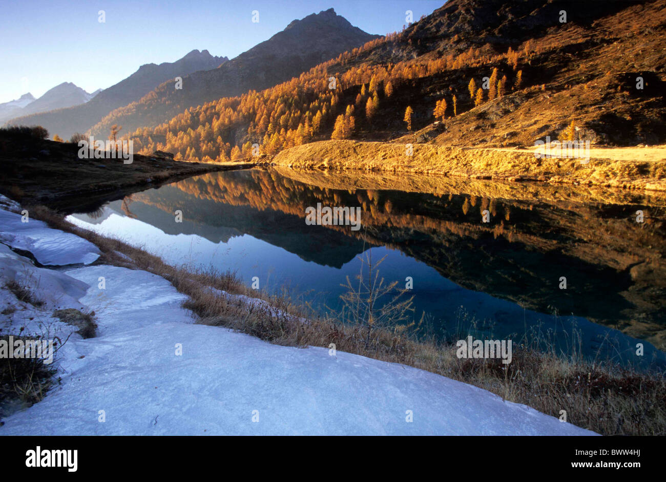 Switzerland Europe Canton Valais Lotschental Lotschen valley Grundsee ...