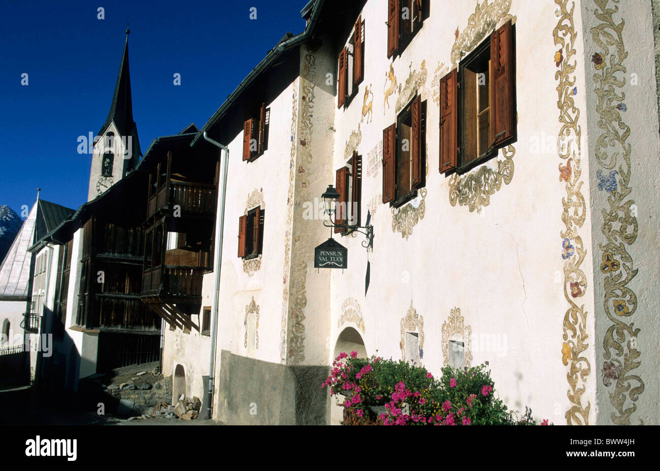 Switzerland Europe Guarda village Canton Grisons Graubunden Grisons ...