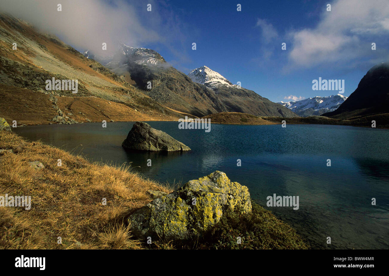 Switzerland Europe Canton Grisons Graubunden Grisons Julier Pass lake ...