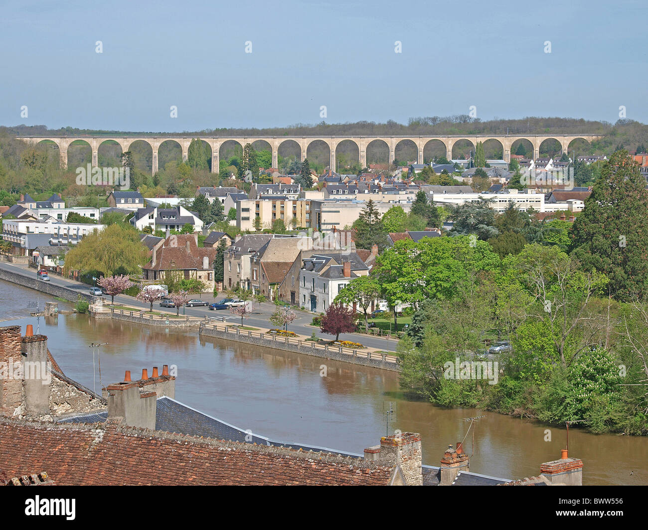 View city buildings river viaduct Creuse River Le Stock Photo - Alamy