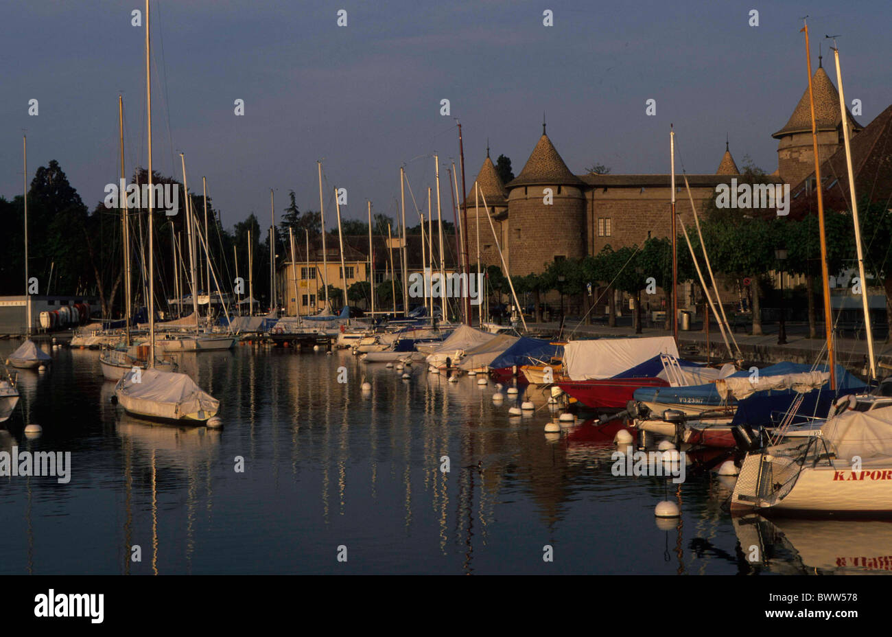 Switzerland Europe Morges canton Vaud Lake Geneva water harbor harbor ...
