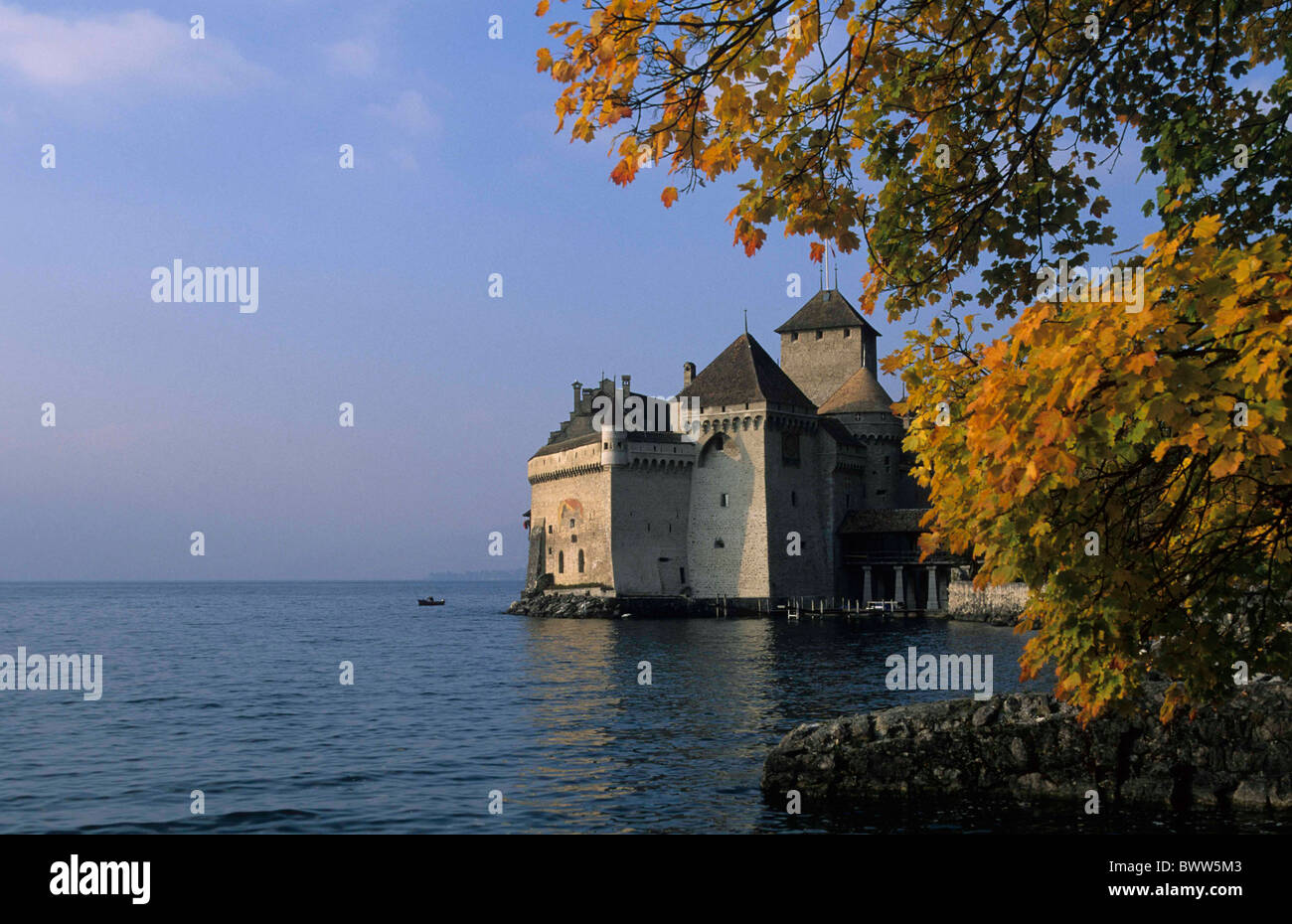 Switzerland Europe canton Vaud Lake Geneva water Chillon castle lake ...