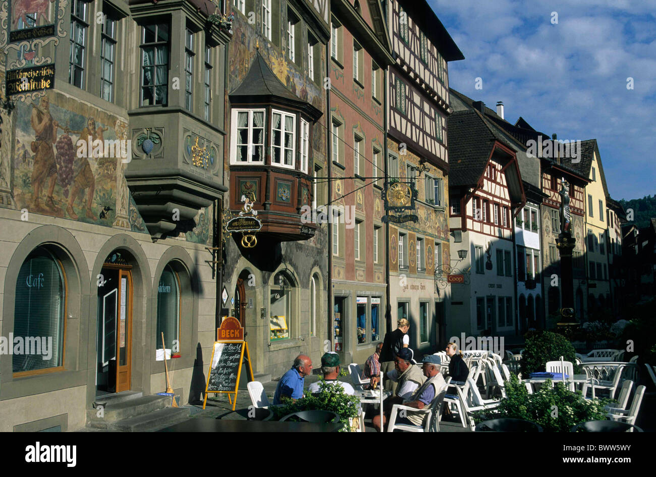 Switzerland Europe canton Schaffhausen Stein am Rhein Old Town houses ...