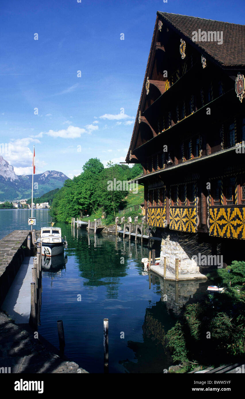 Switzerland Europe Canton Uri Treib landing stage old historic Lake ...