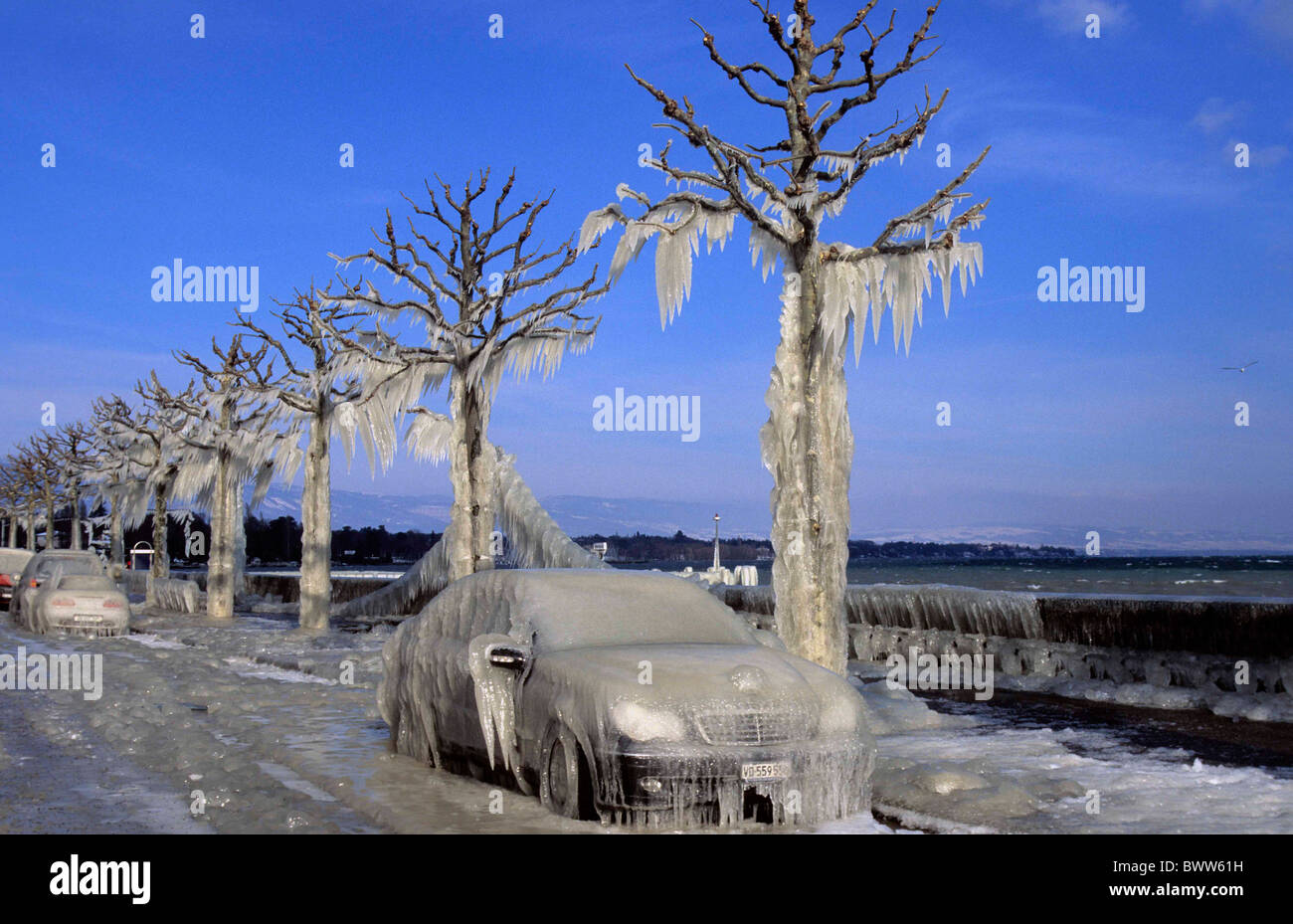 Switzerland Europe canton Geneva Lake Geneva water Versoix promenade ...