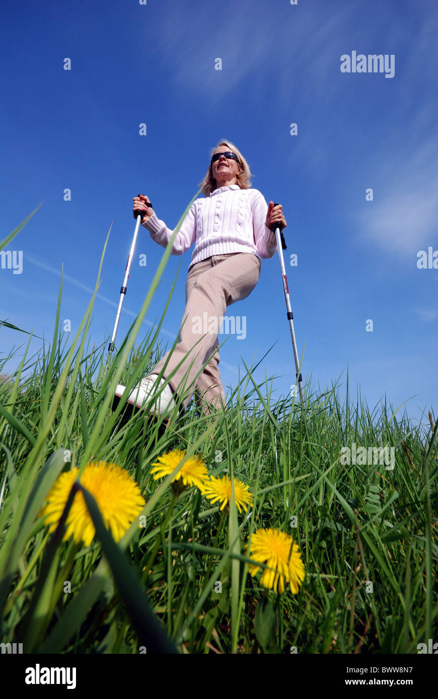 Woman movement sports spring Nordic Walking walking seniors mature ...