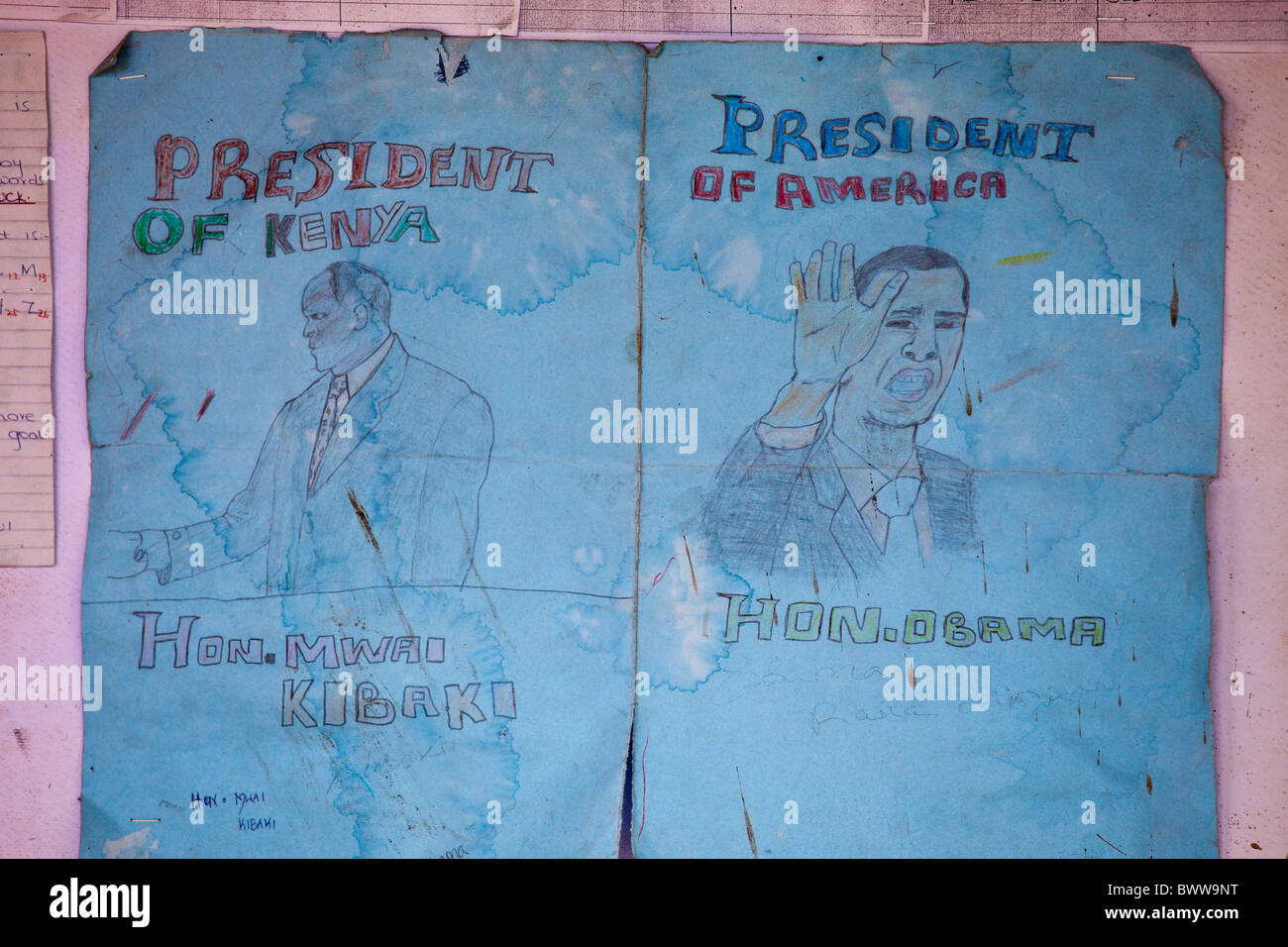Drawing of Barack Obama and Mwai Kibaki by kids from Mathare slums ...