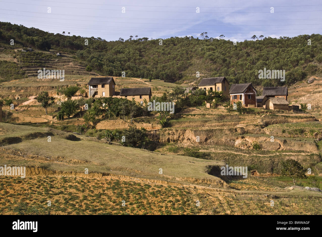 Madagascar highland farming community Stock Photo - Alamy