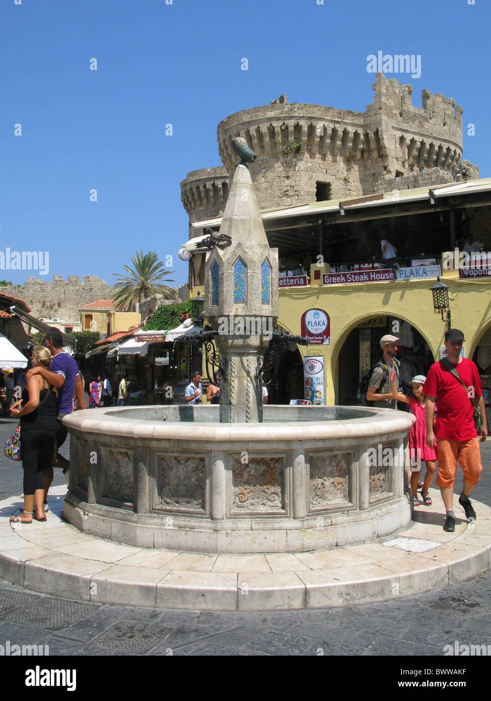 Marble fountain, Argykastron Square, Old Town, City of Rhodes Stock ...