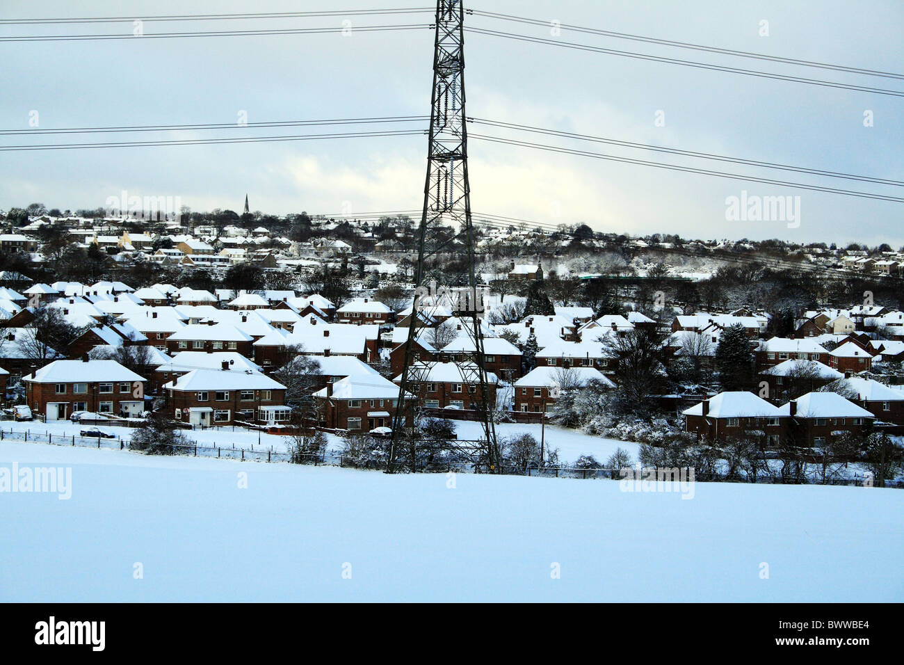 Snowy Weather near a pylon Stock Photo - Alamy