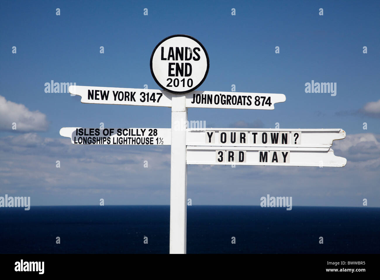 Distance and direction sign, Land's End, Cornwall, England, United ...