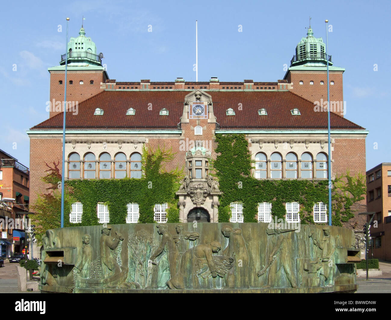 Sweden Europe Town Hall Boras city sculpture town building Stock Photo ...