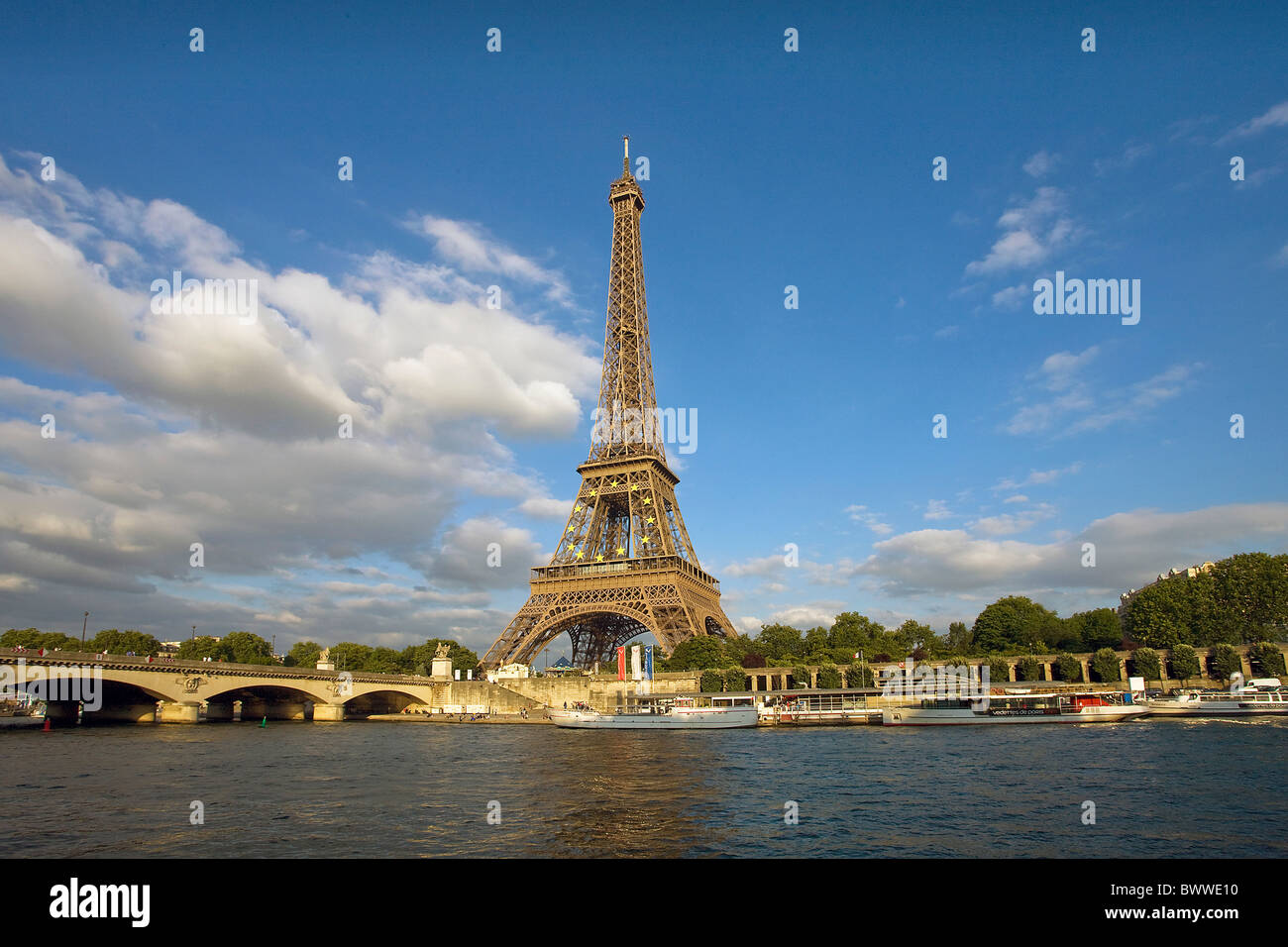 France Europe Paris travel tourism City Eiffel Tower Seine river boats ...