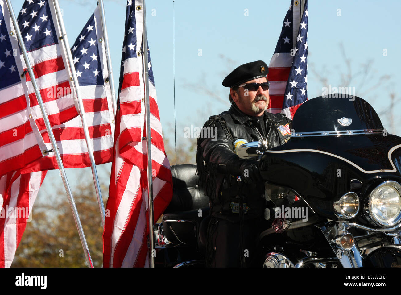 A US veteran riding his motorcycle in the Veterans Day Parade Milwaukee ...