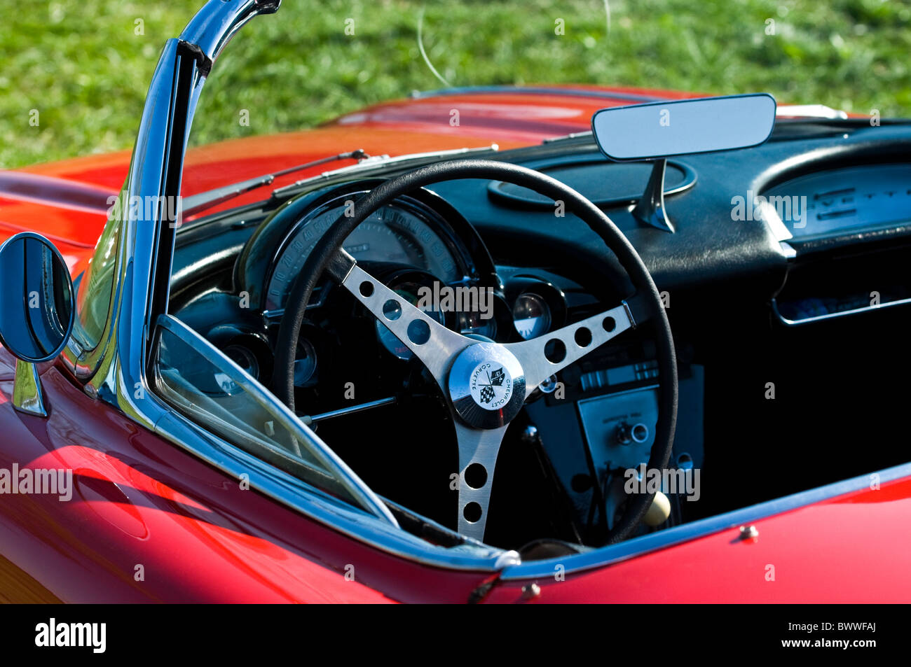 A red 1962 Chevrolet Corvette Convertible interior Stock Photo - Alamy