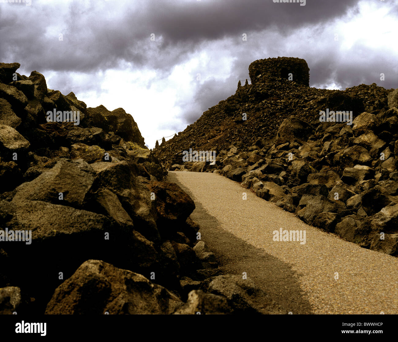 Path in volcanic rock field Stock Photo - Alamy