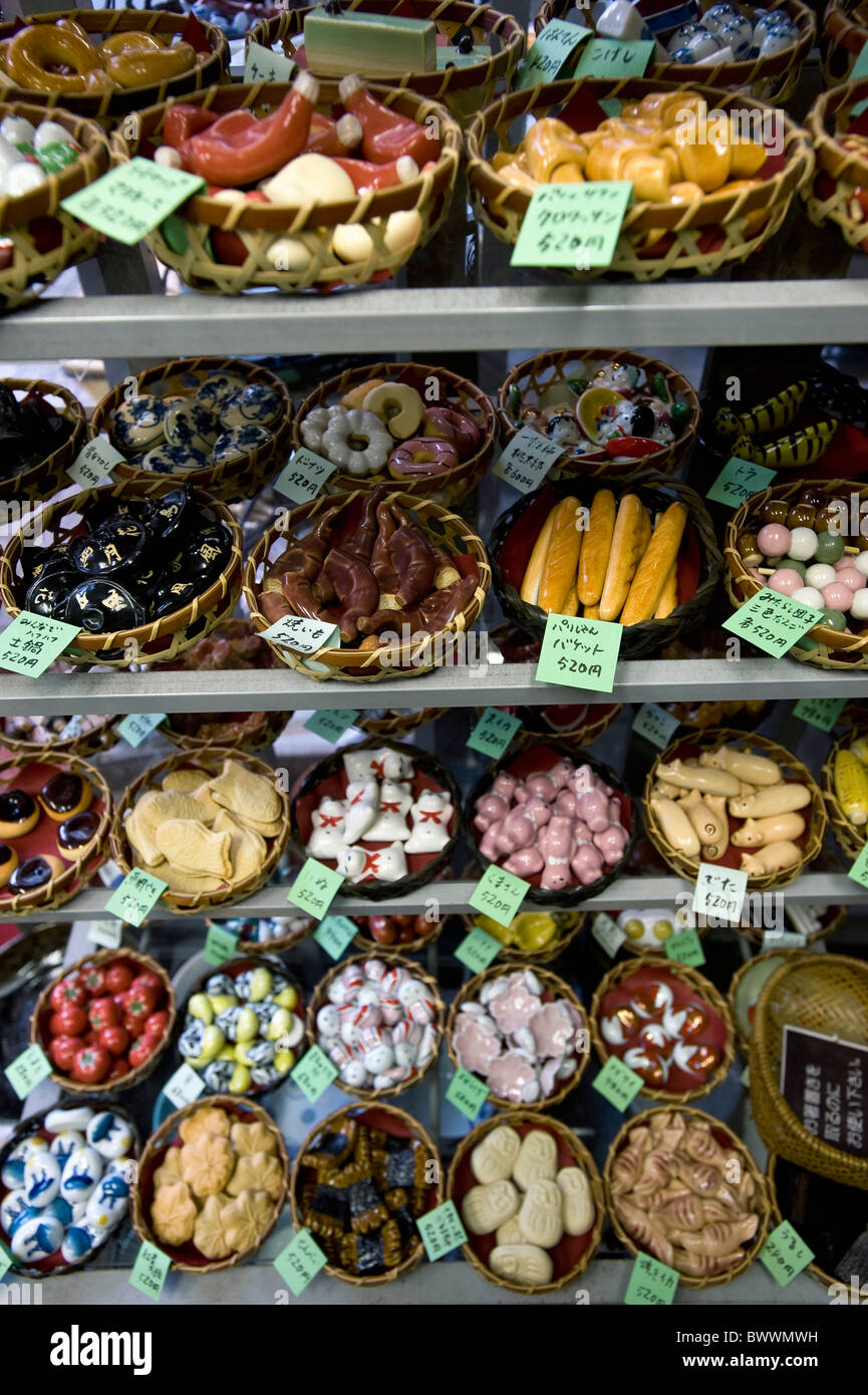 Pottery chop-stick rests are displayed at Kappabashi Maeda, a ...