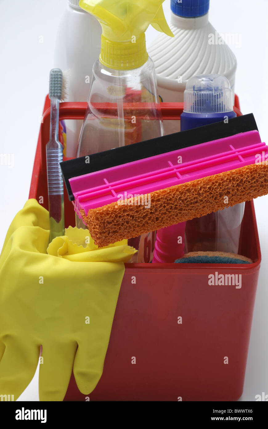 Cleaning bucket with cleaning supplies Stock Photo - Alamy