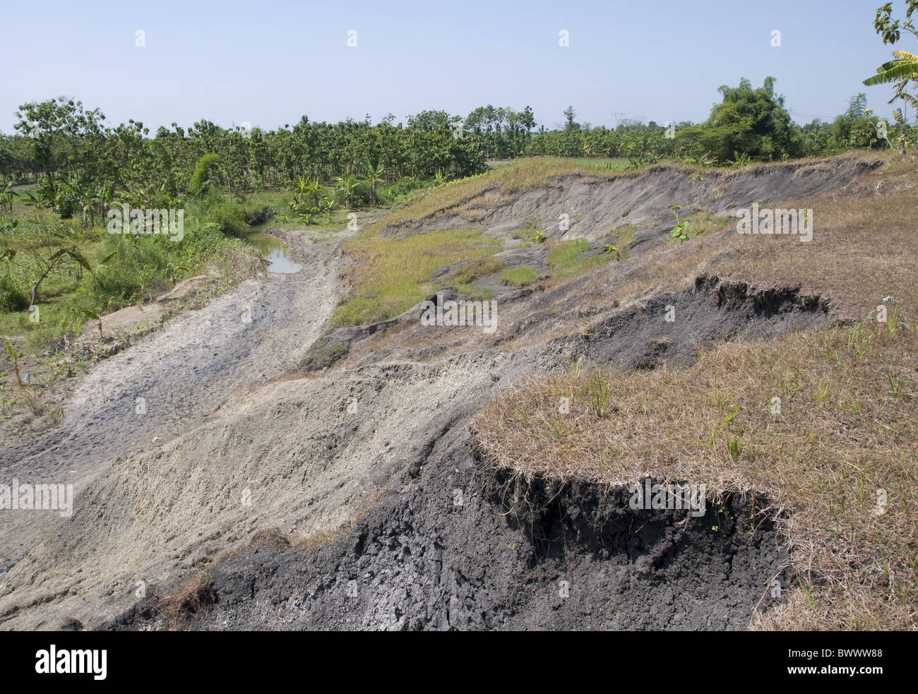 Erosion side hill down dried-up river farmland Stock Photo - Alamy