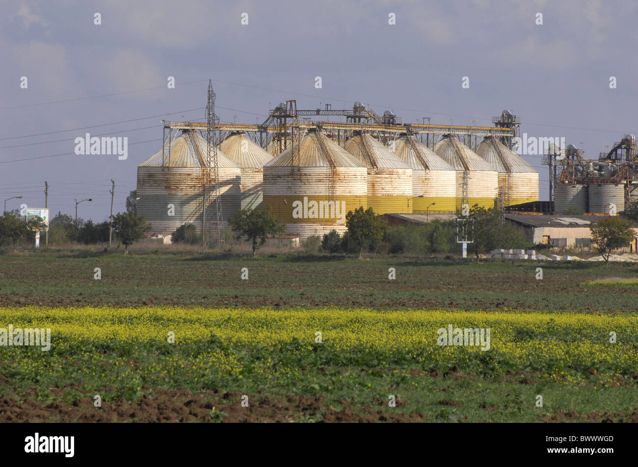 Farm buildings large grain silos Balchik Southern Stock Photo - Alamy