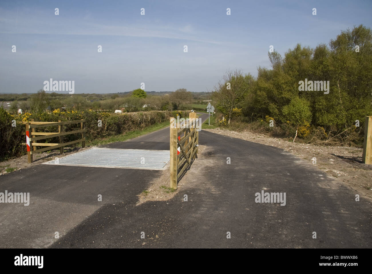 New cattle grid road with ramps gated access Stock Photo - Alamy