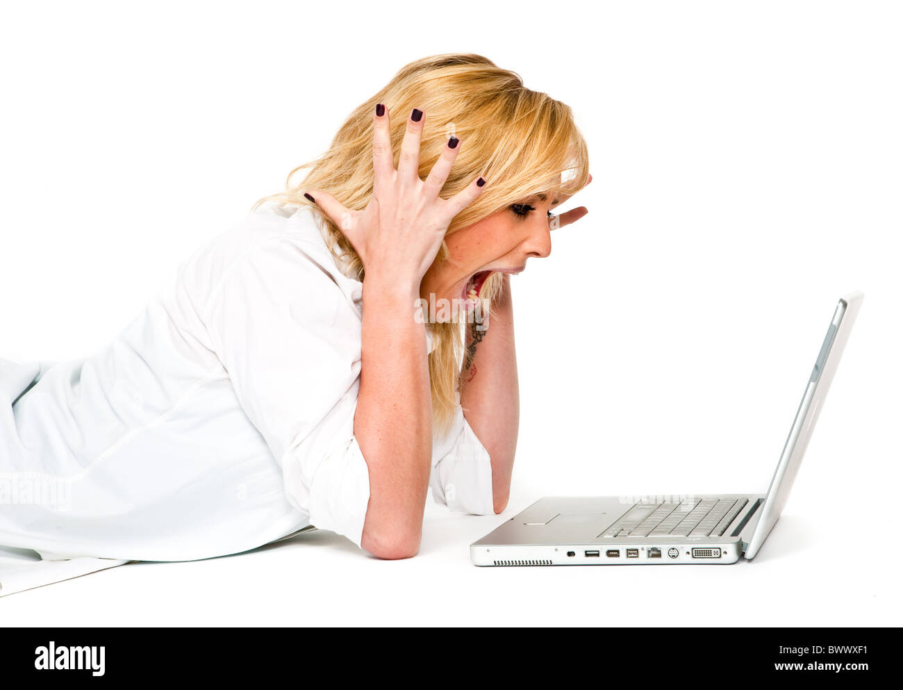 Computer Problems and Crash - Beautiful Young Woman Screaming at Her ...