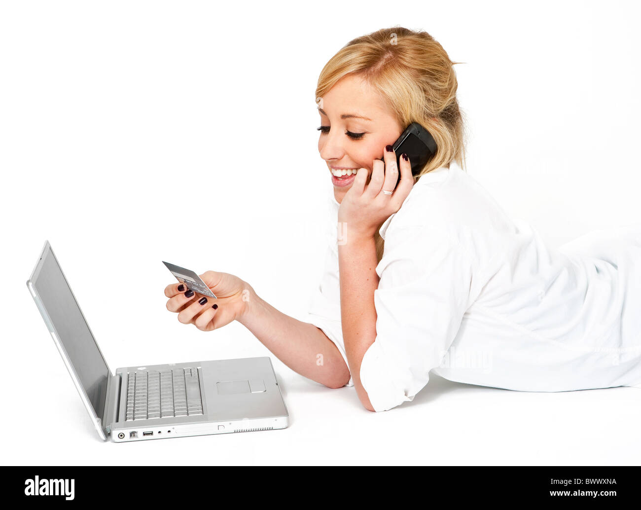 Phone credit card woman Cut Out Stock Images & Pictures - Alamy