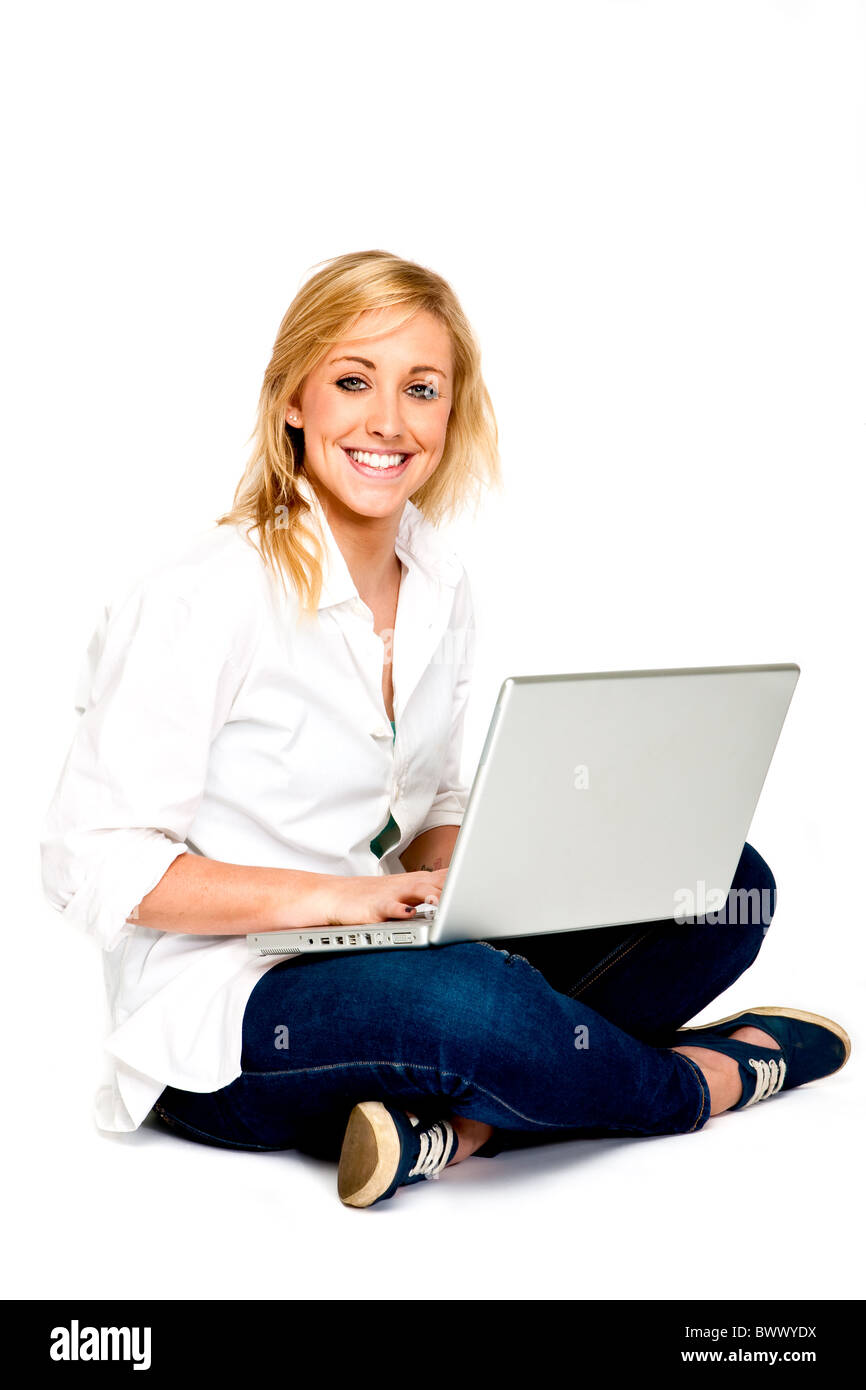 Beautiful Young Woman Using Her Laptop Smiling Stock Photo - Alamy