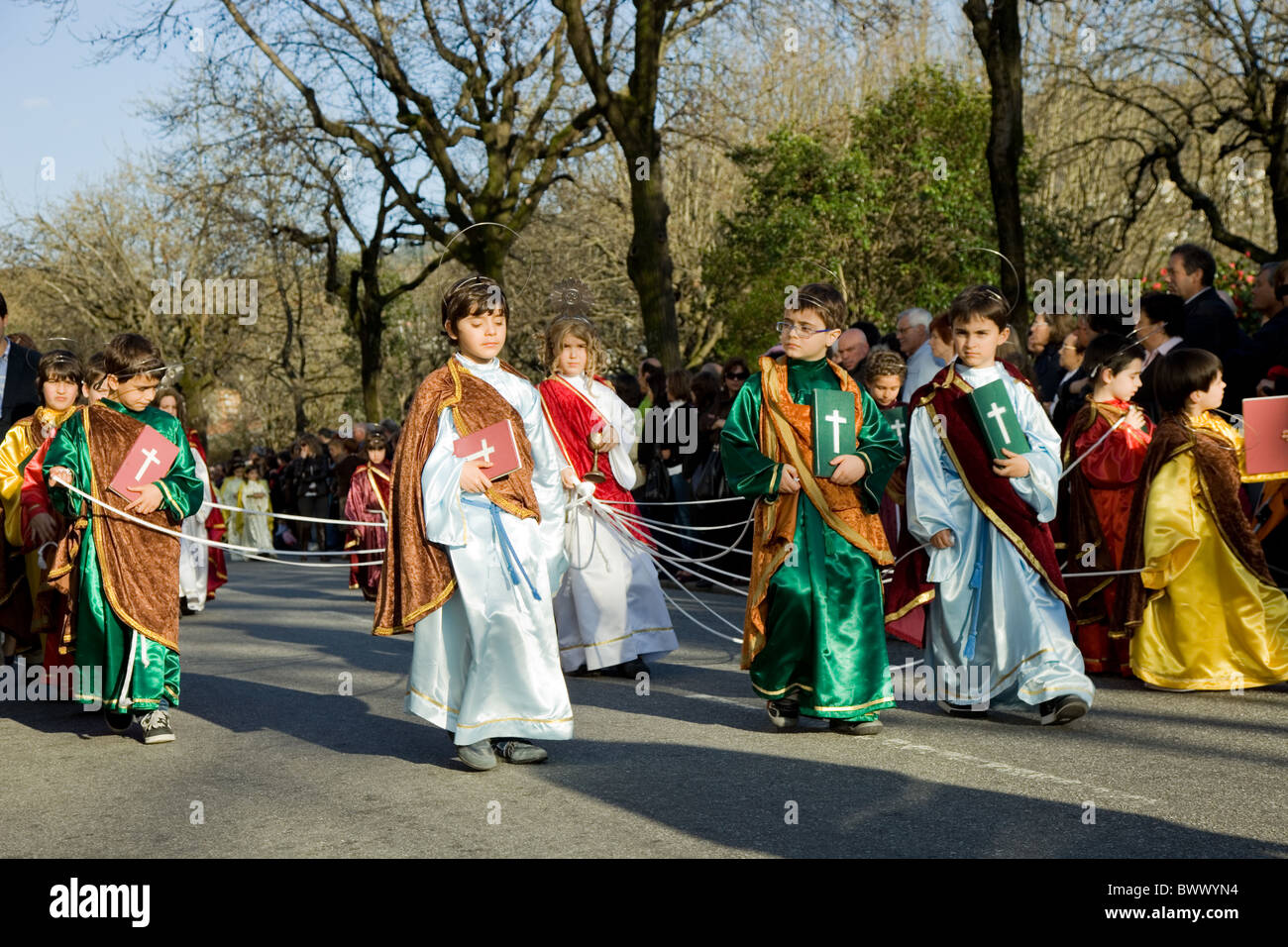 Catholics walk in a procession of the Easter Holy Week, Guimaraes ...
