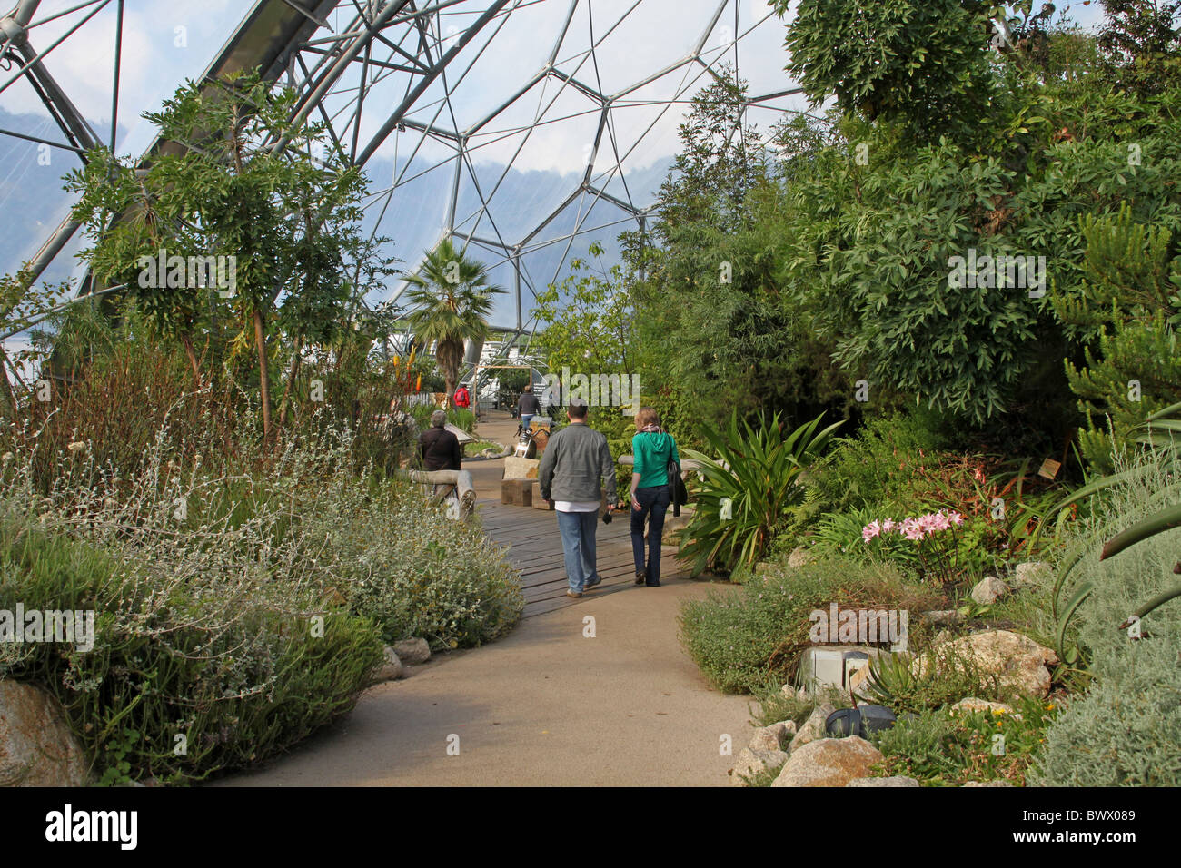 Visiters walking mediterranean biome Stock Photo - Alamy