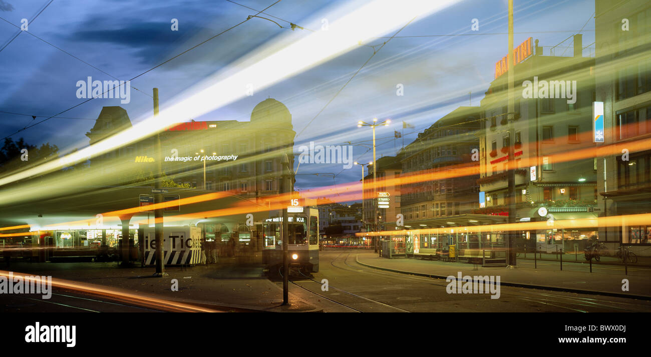 Old Town Bellevue light stripe direction Switzerland Europe tram ...