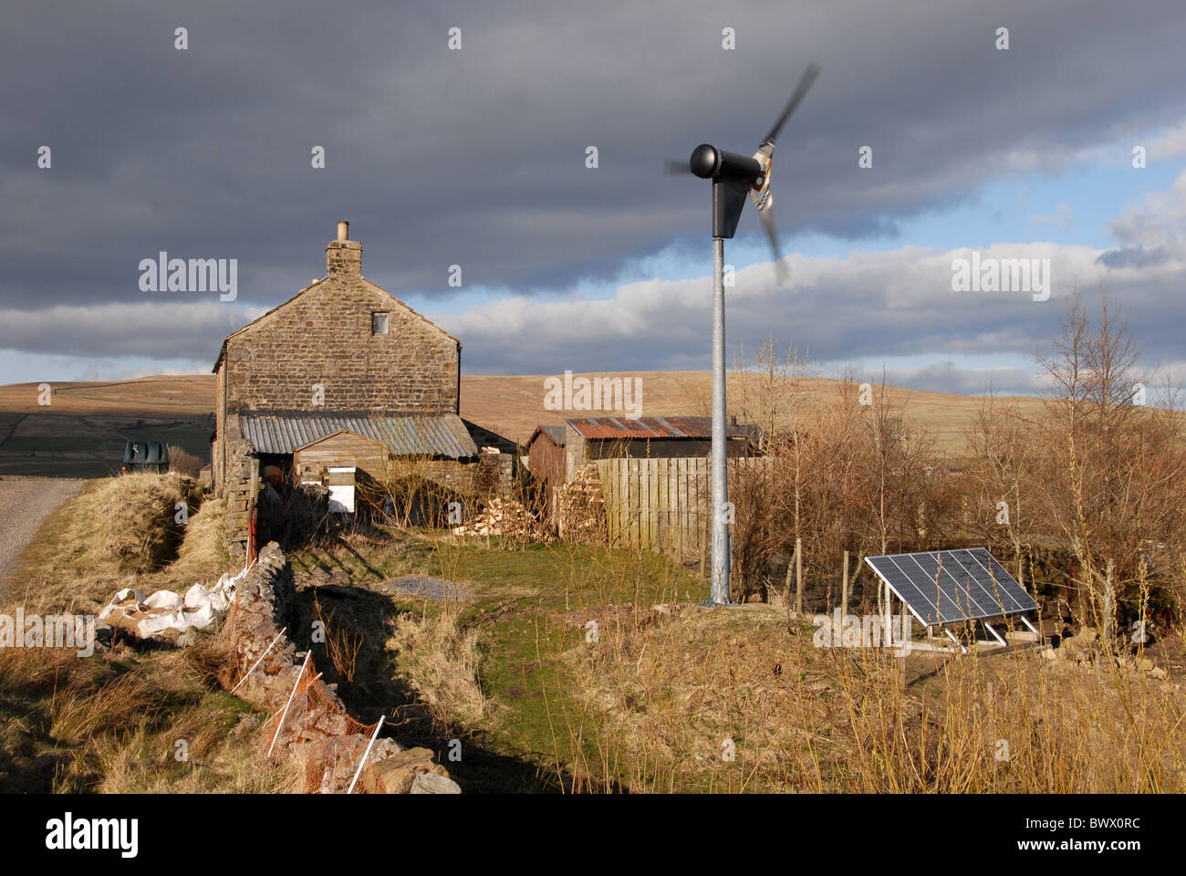 Wind turbine and solar panels, on remote farm, smallholding and b&b ...