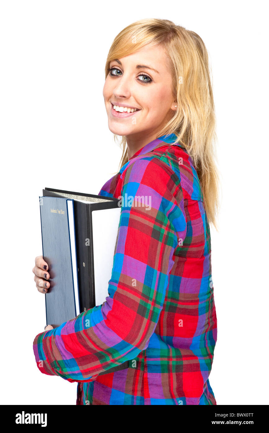 Back to School - Attractive Student Holding Folders and College Work ...