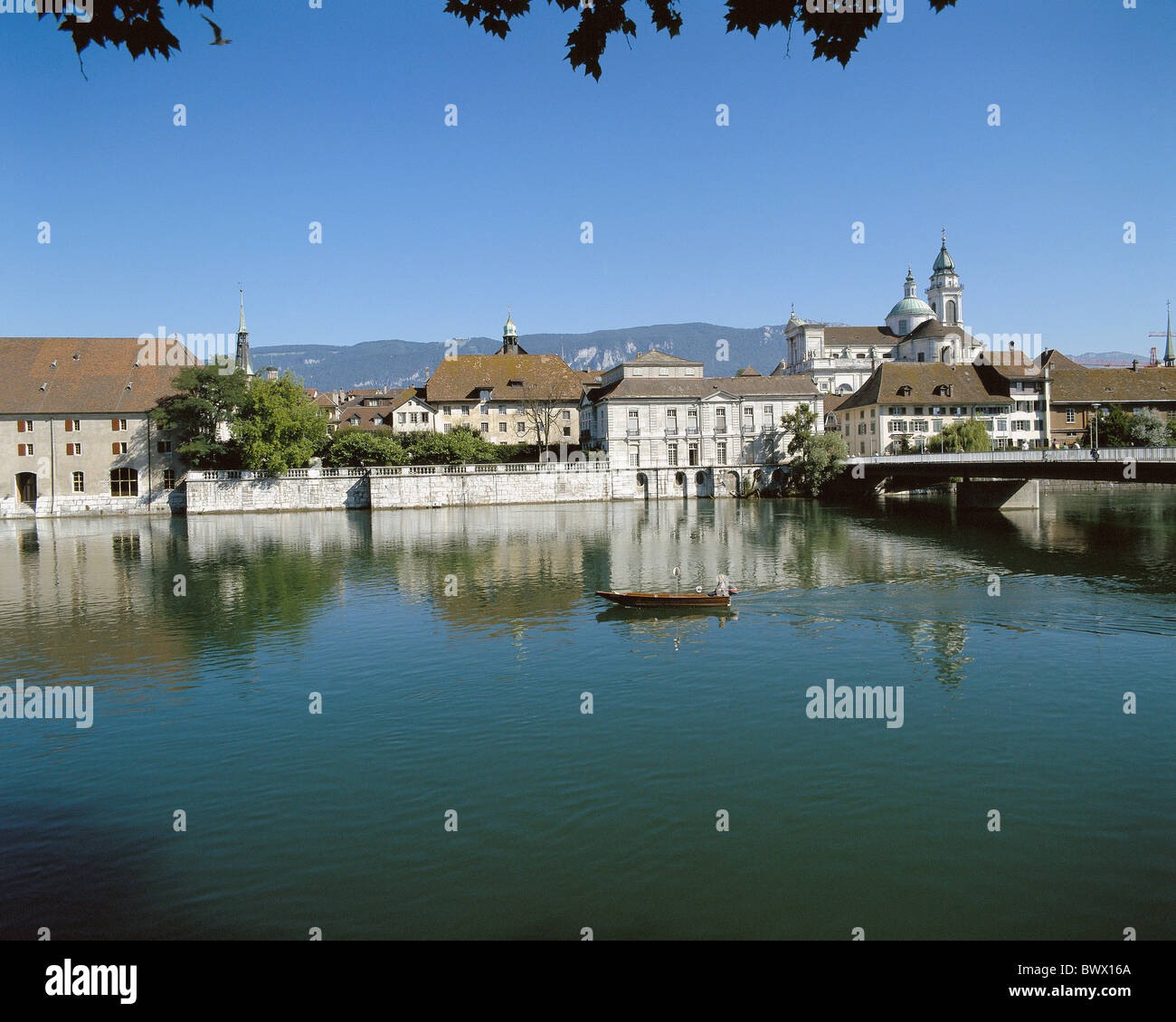 Switzerland Europe Solothurn Solothurn Aare river flow bridge house ...