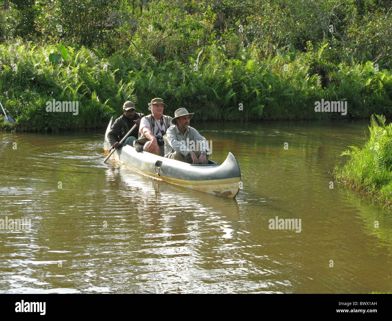 Tourists with guide in canoe, Madagascar Stock Photo - Alamy