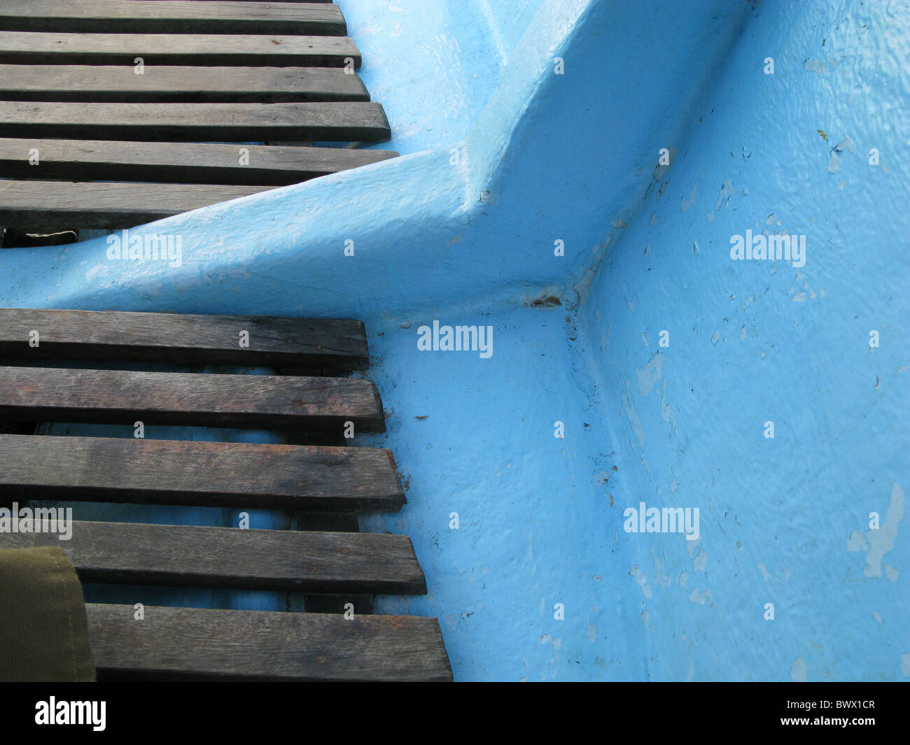 Close-up blue fibreglass boat bottom Madagascar Stock Photo - Alamy