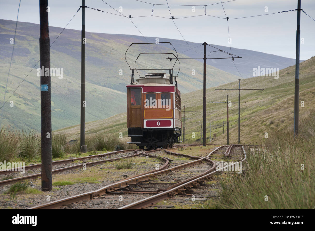 Electric mountain railway with tramcar Snaefell Stock Photo - Alamy