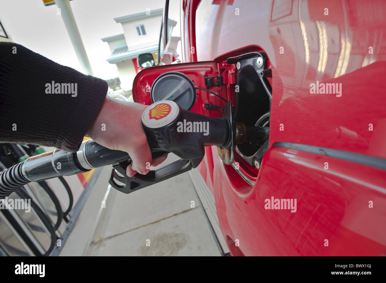 Filling Toyota HiLux vehicle with diesel Shell Stock Photo - Alamy