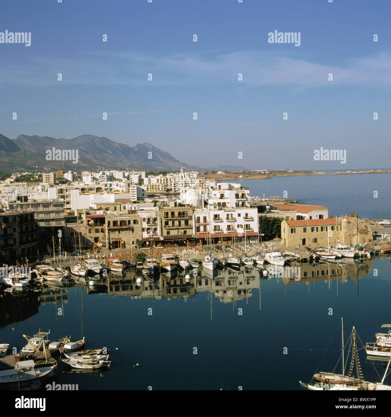 harbour port Kyrenia Girne Northern Cyprus sea north panorama sail ...